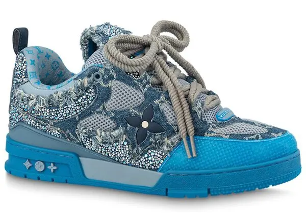 LOUIS VUITTON Skate Trainer Swarovski Monogram Sneakers - Blue