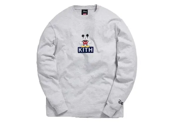 Kith X Disney 30s Mickey Standing Classic Logo Long Sleeve Tee Shirt - Heather