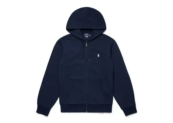 Ralph Lauren Double Knit Zip-up Hoodie - Aviator Navy Blue/white
