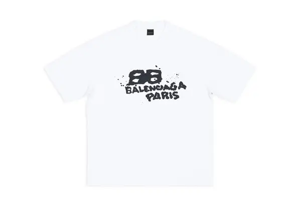 Balenciaga Hand Drawn Bb Icon Medium Fit Vintage T-shirt - White/black