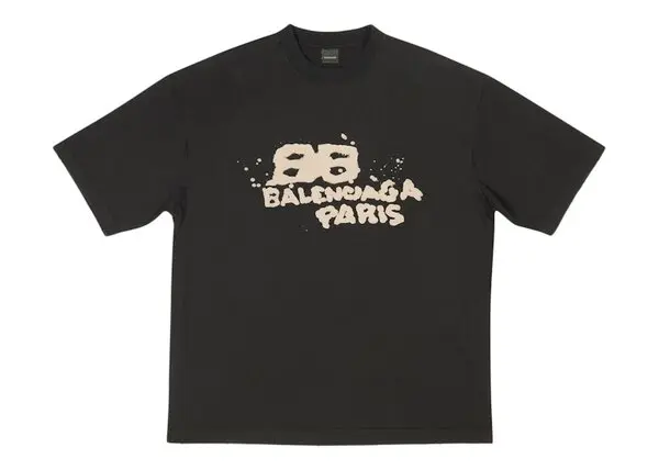 Balenciaga Hand Drawn Bb Icon Medium Fit Vintage T-shirt - Black/beige