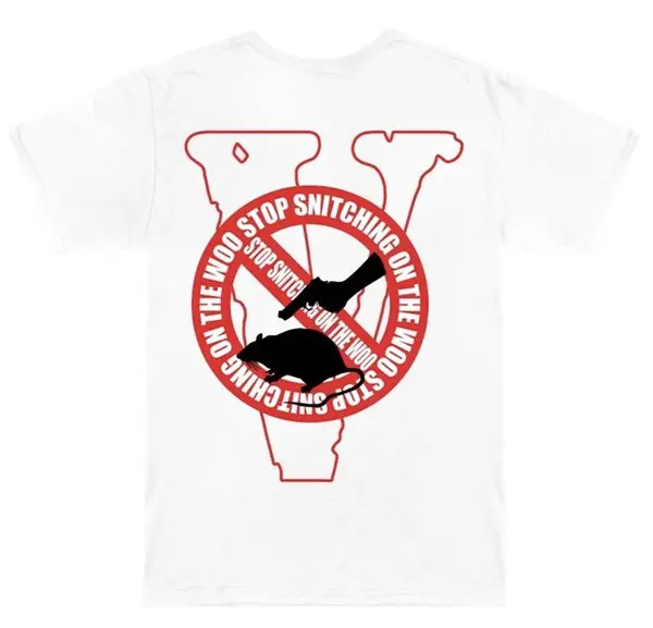 POP SMOKE X Vlone Stop Snitching T-shirt - White/red