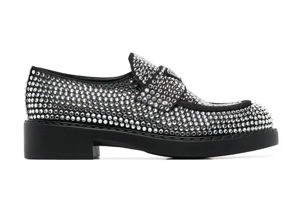 Prada 40mm Crystal Loafers Black Satin - Silver