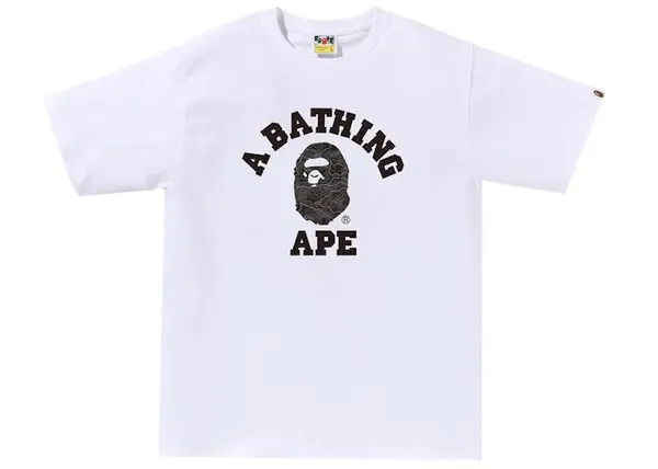 A BATHING APE Layered Line Camo College Tee Shirt - White/black
