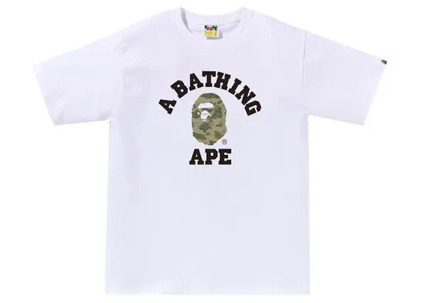 A BATHING APE Layered Line Camo College Tee Shirt - White/beige