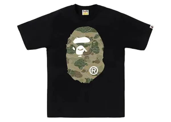 A BATHING APE Layered Line Camo Big Ape Head Tee Shirt - Black/beige