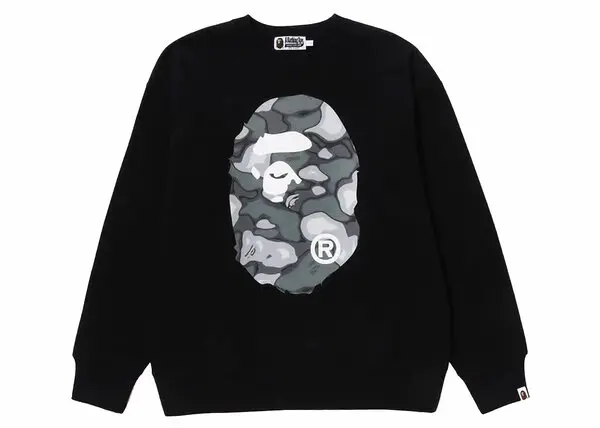 A BATHING APE Liquid Camo Ape Head Relaxed Fit Crewneck Sweatshirt - Black