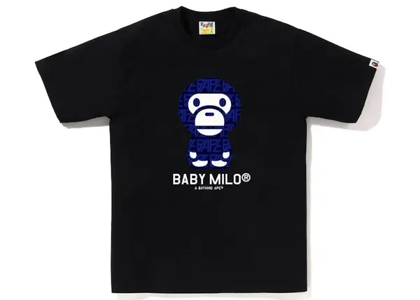 A BATHING APE Logo Monogram Baby Milo Tee Shirt - Black Navy Blue