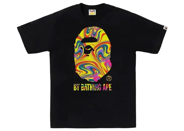 A BATHING APE Marbling Bathing Ape Tee Shirt - Black