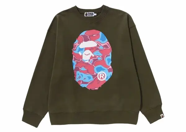A BATHING APE Liquid Camo Ape Head Relaxed Fit Crewneck Sweatshirt