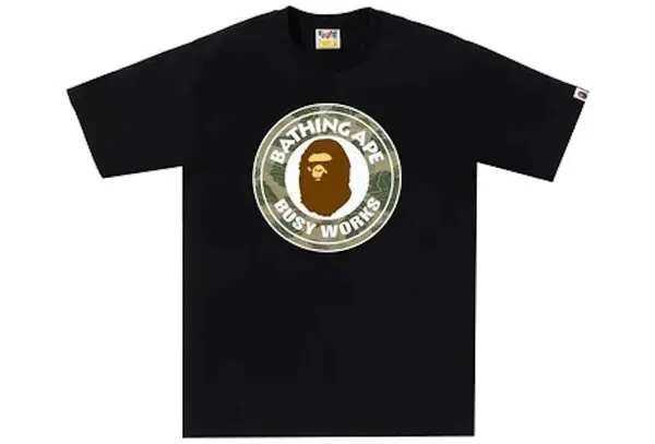 A BATHING APE Layered Line Camo Busy Works Tee Shirt - Black/beige