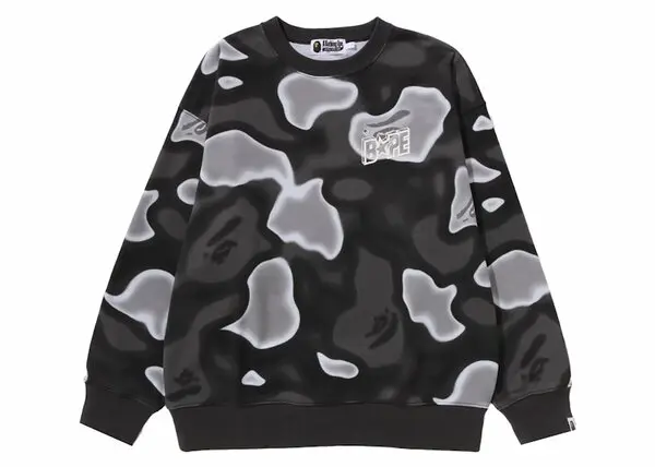 A BATHING APE Liquid Camo Sta Relaxed Fit Crewneck Sweatshirt - Black