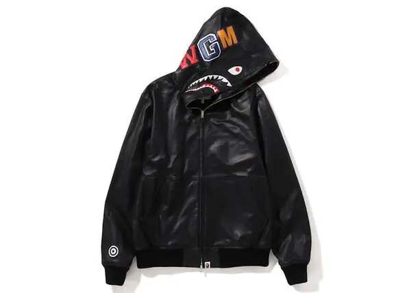 A BATHING APE Leather Shark Full Zip Jacket