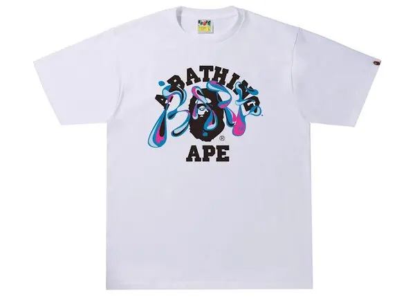 A BATHING APE Marble Camo Liquid College Tee Shirt - White