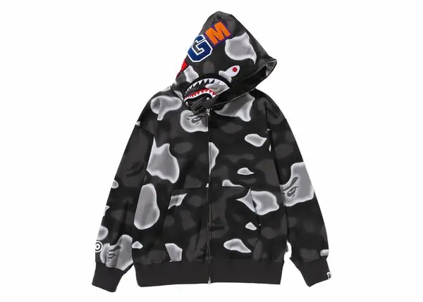 A BATHING APE Liquid Camo Shark Relaxed Fit Full Zip Hoodie - Black