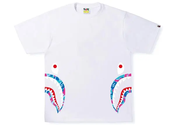 A BATHING APE Marble Camo Side Shark Tee Shirt - White