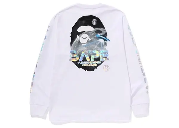 A BATHING APE Moon Photo Long Sleeve Tee Shirt - White