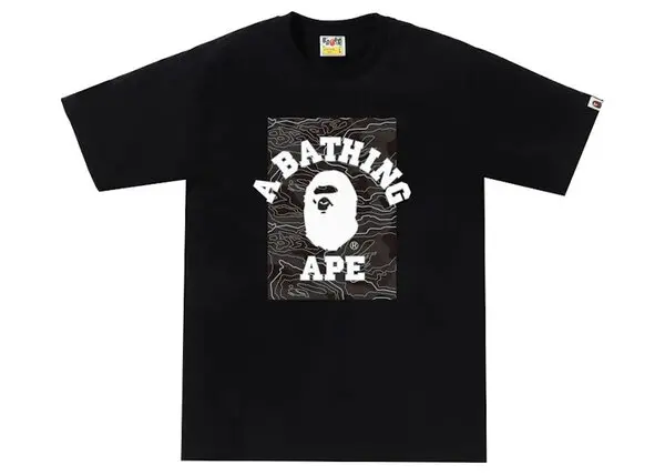 A BATHING APE Layered Line Camo On College Tee Shirt - Black