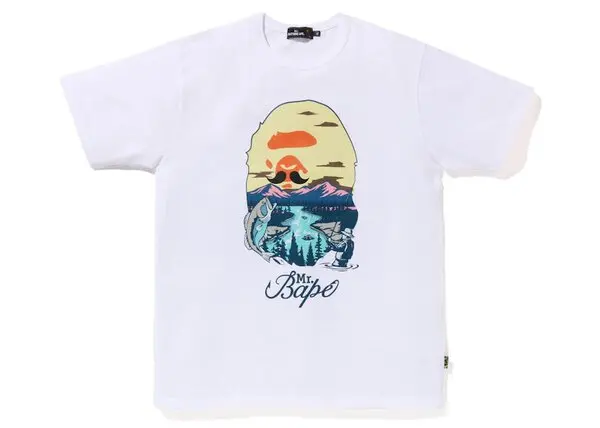 A BATHING APE Mr Bathing Ape Head Wide Tee Shirt - White