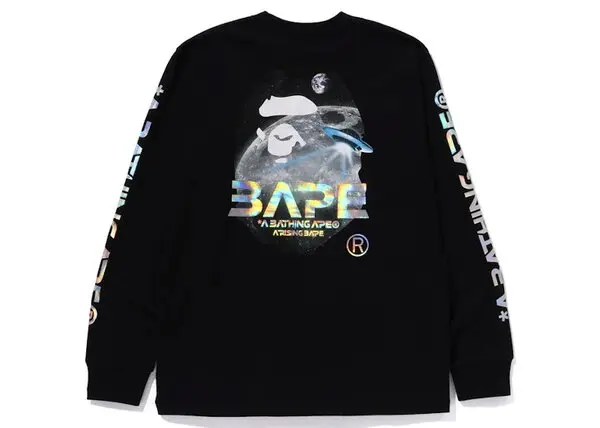 A BATHING APE Moon Photo Long Sleeve Tee Shirt - Black