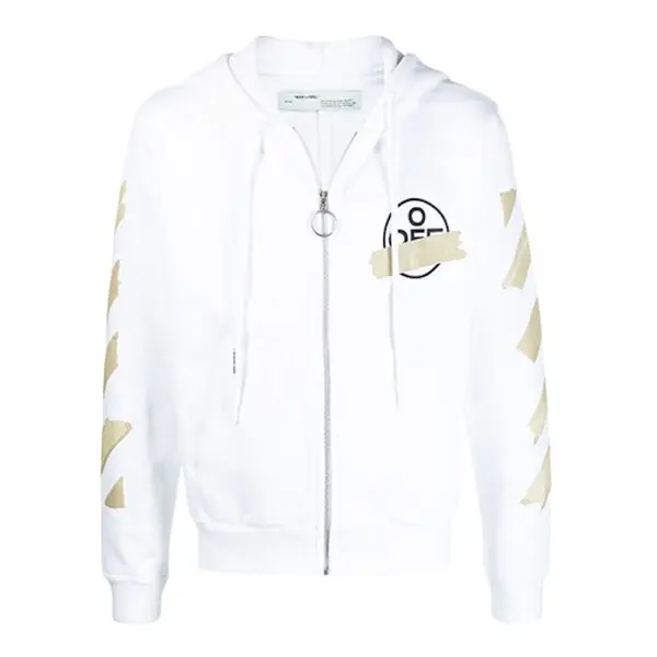 Off-White Off Tape Diag Arrows Zip Up Hoodie - White
