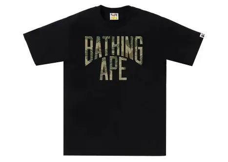 A BATHING APE Layered Line Camo Nyc Logo Tee Shirt - Black/beige