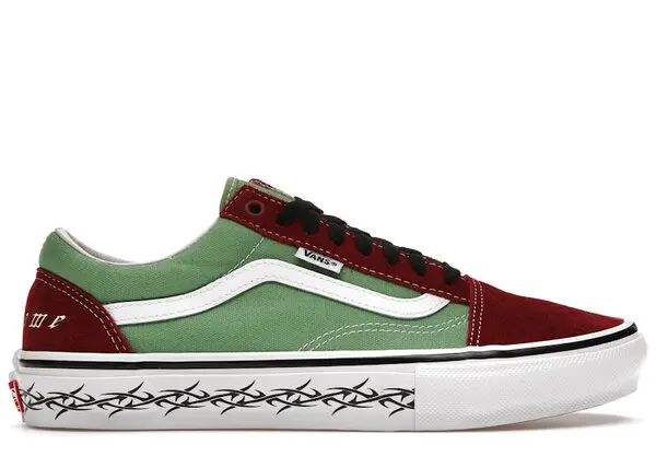 VANS Skate Old Skool Supreme Tribal Barbed Wire Sneakers - Green/red/white