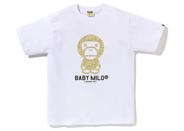 A BATHING APE Logo Monogram Baby Milo Tee Shirt - White Beige