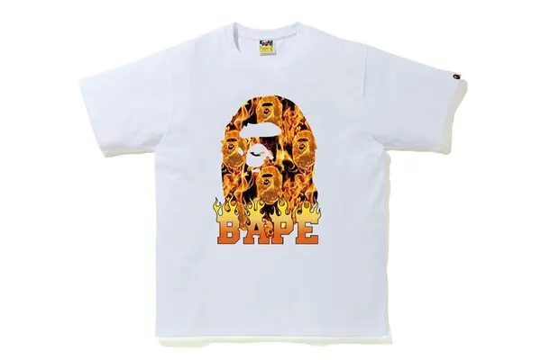 A BATHING APE Ape Head Flame T-shirt - White/orange