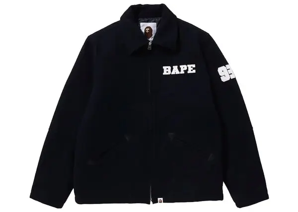A BATHING APE Melton Zip Jacket - Navy Blue