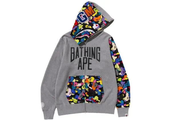 A BATHING APE Camo Nyc Logo Shark Full Zip Hoodie - Grey
