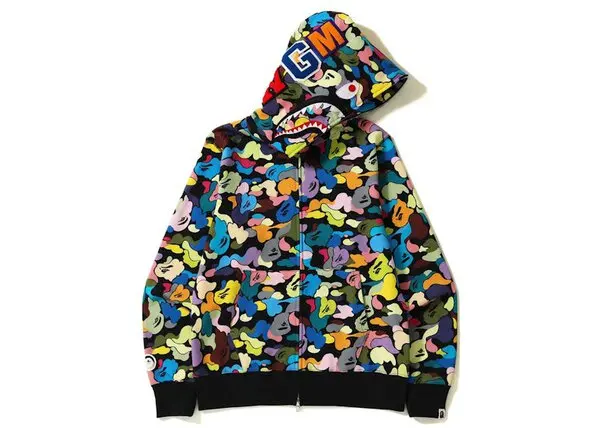 A BATHING APE Camo Shark Full-zip Hoodie - Black