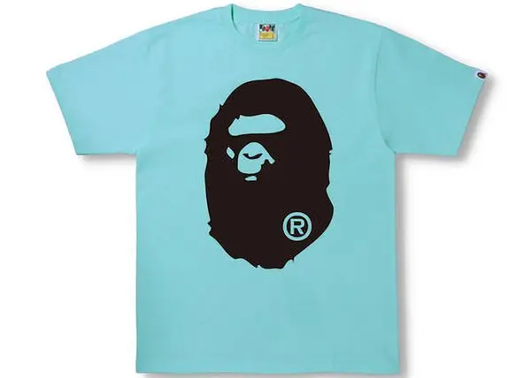 A BATHING APE Bicolor Big Ape Head Tee Shirt - Sax