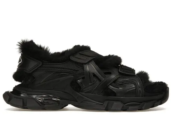 Balenciaga Track Sandal With Faux Fur - Black