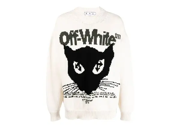 Off-White Intarsia Knit Sweater - White/black