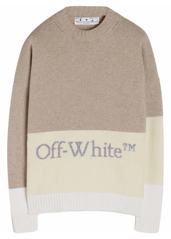 Off-White Colour Block Knitted Crewneck Sweatshirt - Beige Natural White