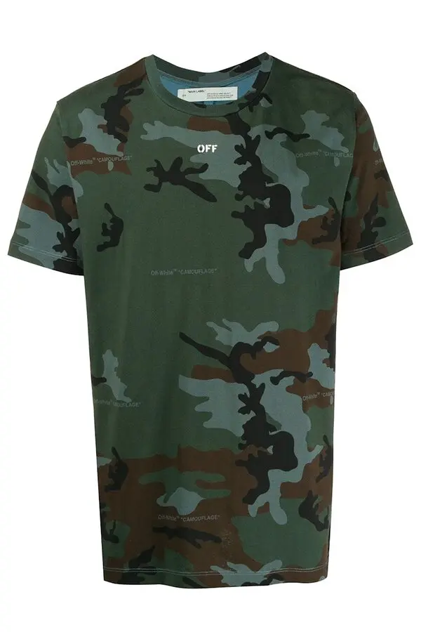 Off-White Off Off Camouflage Incompiuto Tshirtin - Green/white