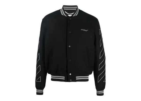 Off-White Diagonal Outline Logoembroidered Wool Varsity Jacket