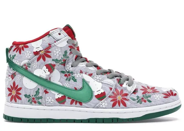 Nike Dunk High Concepts Ugly Christmas Sweater Sneakers - Grey Heather/pine Green/university Red