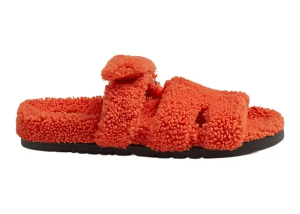 Hermès Chypre Woolskin Sandals - Orange/black