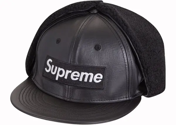 Supreme Leather Earflap Box Logo Cap - Black