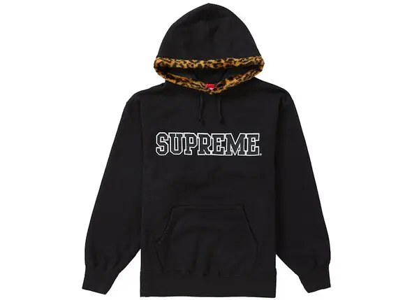 Supreme Leopard Trim Hooded Sweatshirt - Black