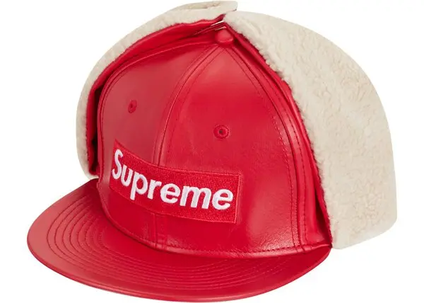 Supreme Leather Earflap Box Logo Cap - Red