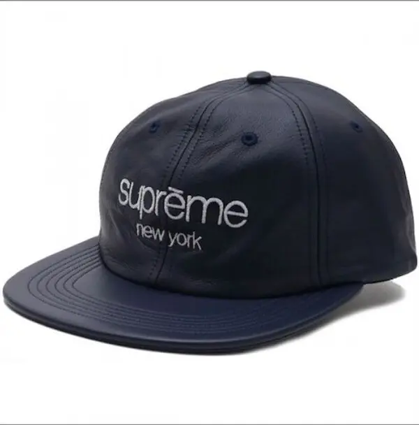 Supreme Leather 6-panel Cap - Navy Blue