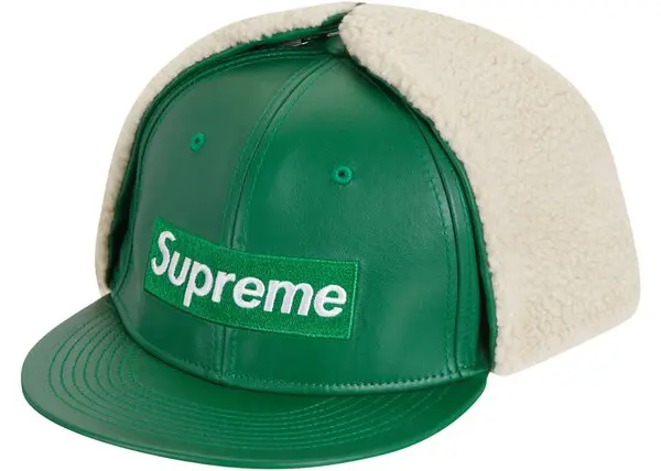 Supreme Leather Earflap Box Logo Cap - Green