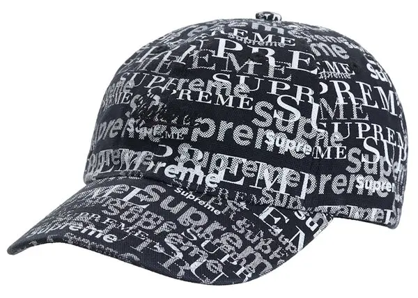 Supreme Logo Pattern 6 Panel Cap - Black