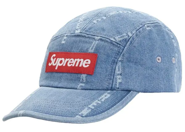 Supreme Logo Stripe Jacquard Denim Camp Cap - Blue