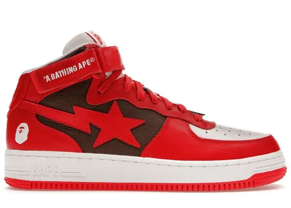 BAPE A Bathing Ape Sta Mid Sneakers - Red/brown/white