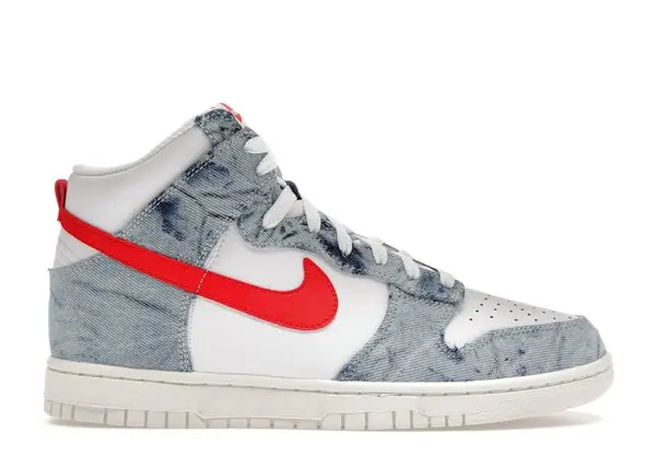 Nike Dunk High Denim Sneakers - White/washed Denim/red