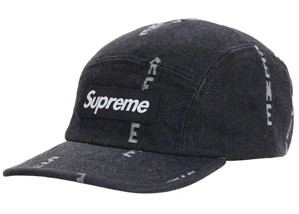 Supreme Logo Stripe Jacquard Denim Camp Cap - Black